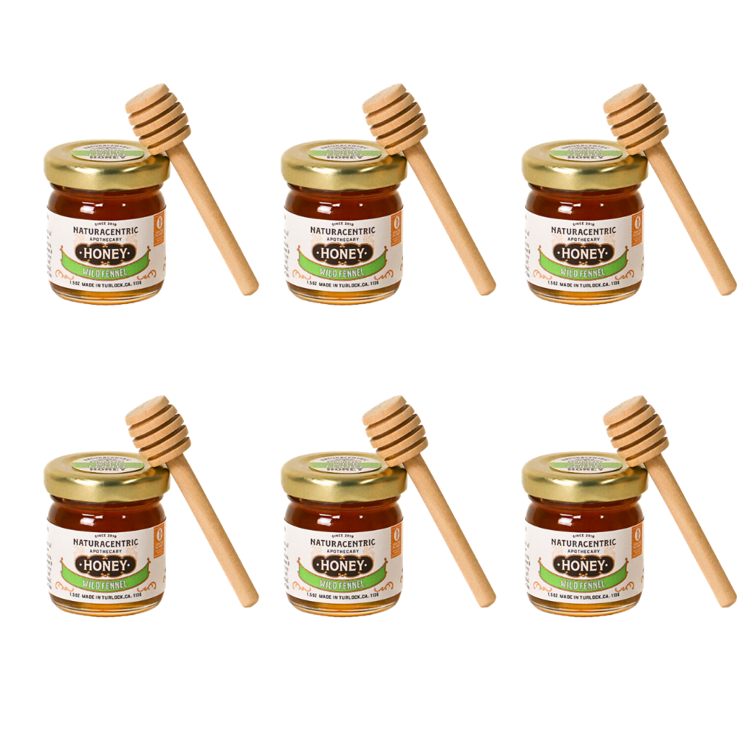 6 Pack of Mini Honeys + Wooden Dipper | Naturacentric